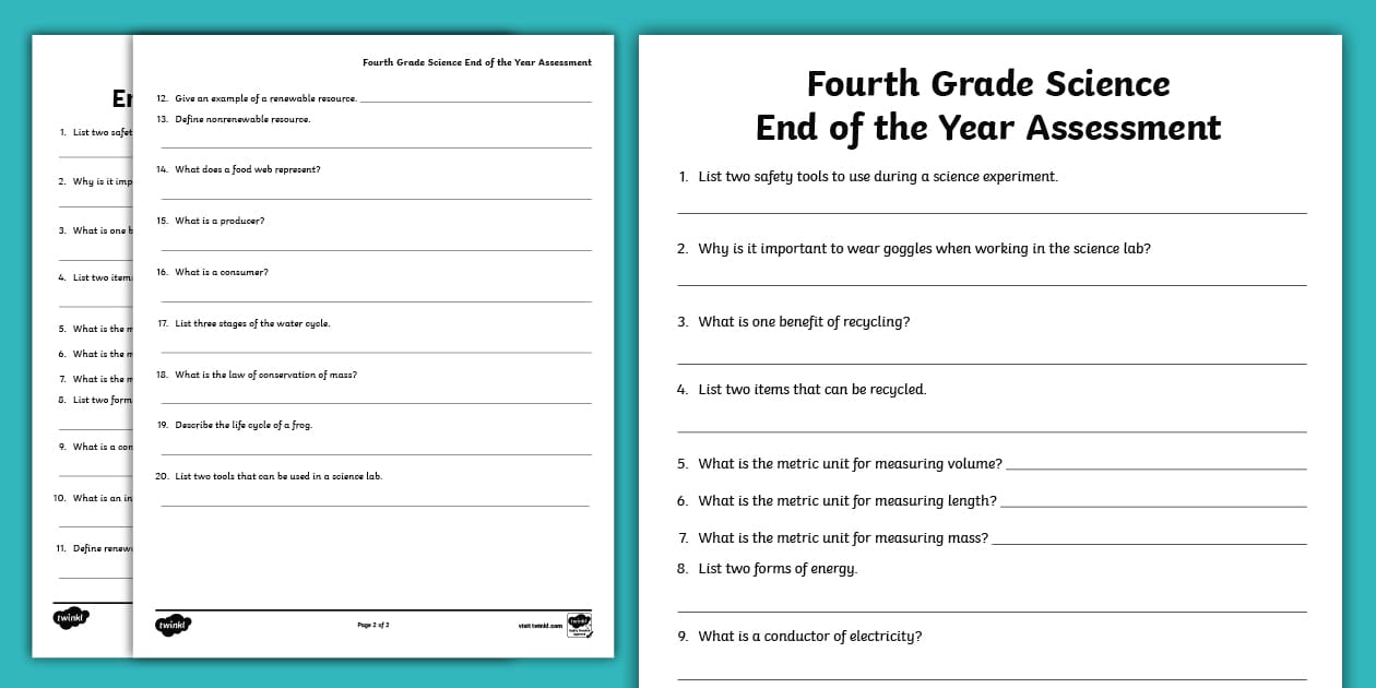 Fourth Grade End of the Year Science Assessment - Twinkl