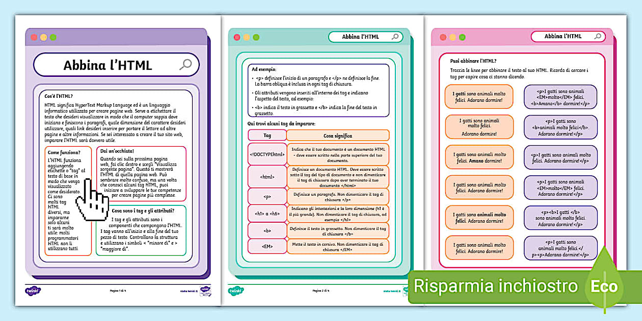 Scheda: Abbina l'HTML (teacher made) - Twinkl