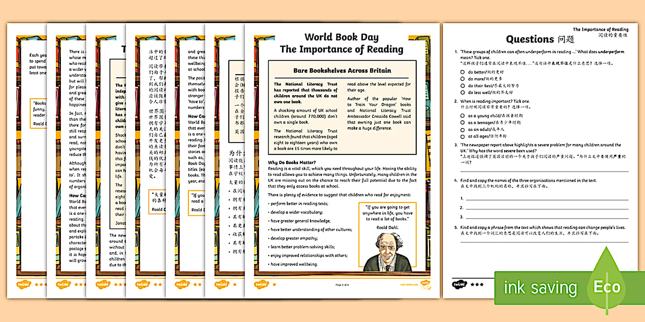 Lower Ability UKS2 World Book Day Differentiated Reading Comprehension