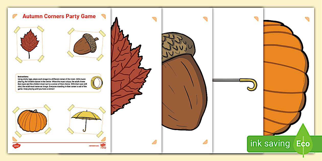 Autumn Corners Party Game, Corners Game, PE - Twinkl