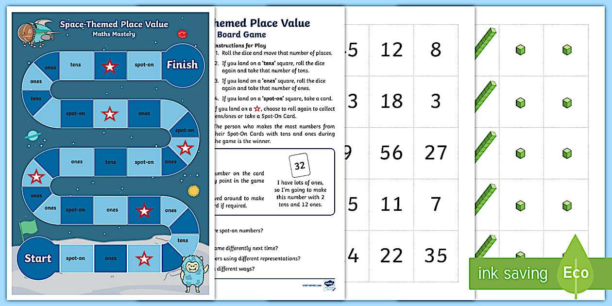 Editable Year 2 2-Digit Numbers Place Value Maths Mastery Board Game