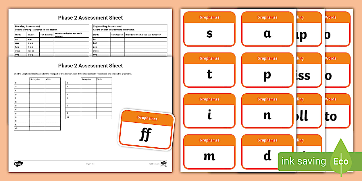 Phase 2 Phonics Letters and Sounds Assessment Sheets Twinkl