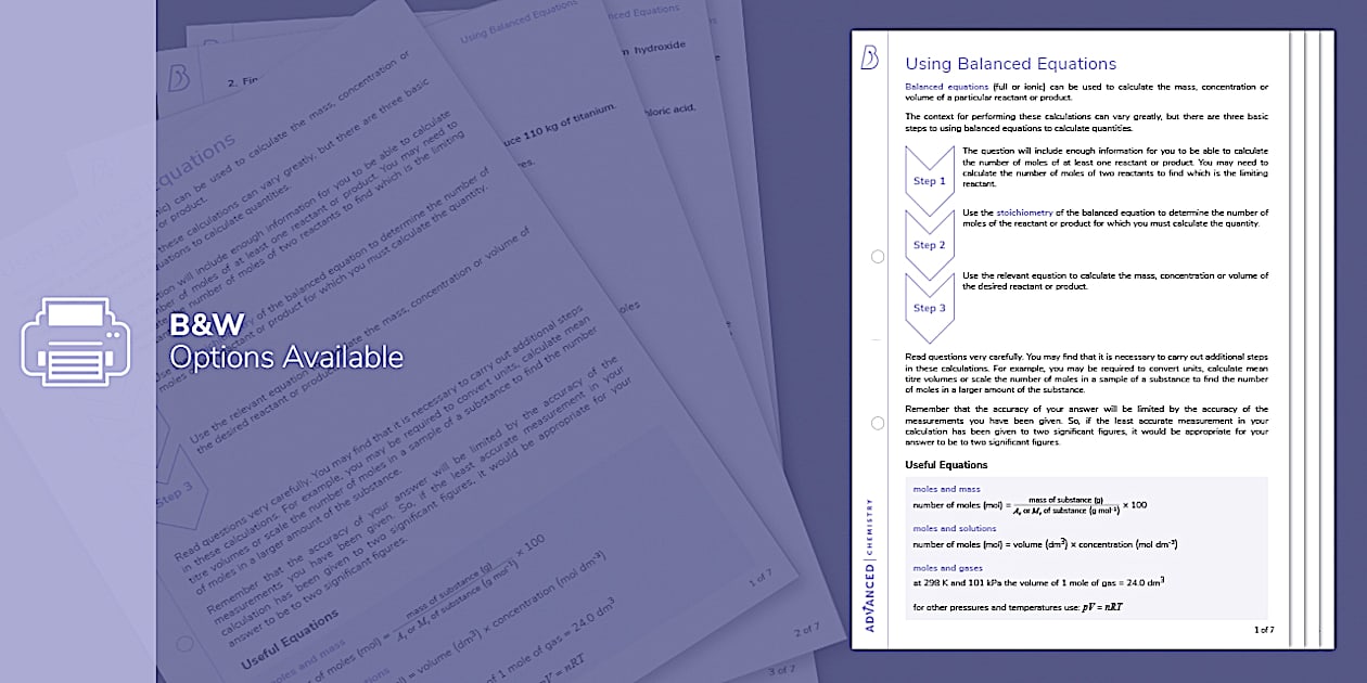 Using Balanced Equations Information Sheet - Twinkl