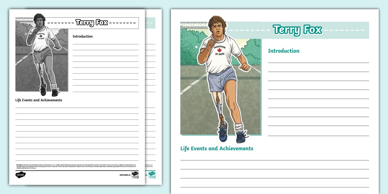 Terry Fox Biography Template - Twinkl