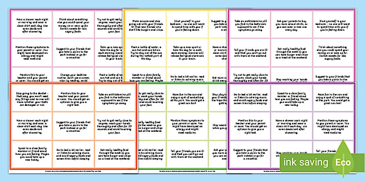 Health Education KS2 Self-Care Bingo for Health & Wellbeing