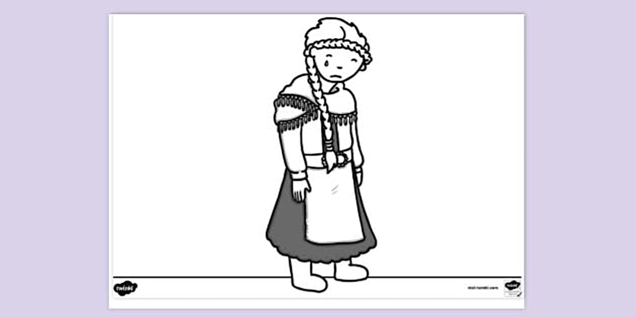 Illustrated Gerda Sad Colouring Sheet | Twinkl Resources