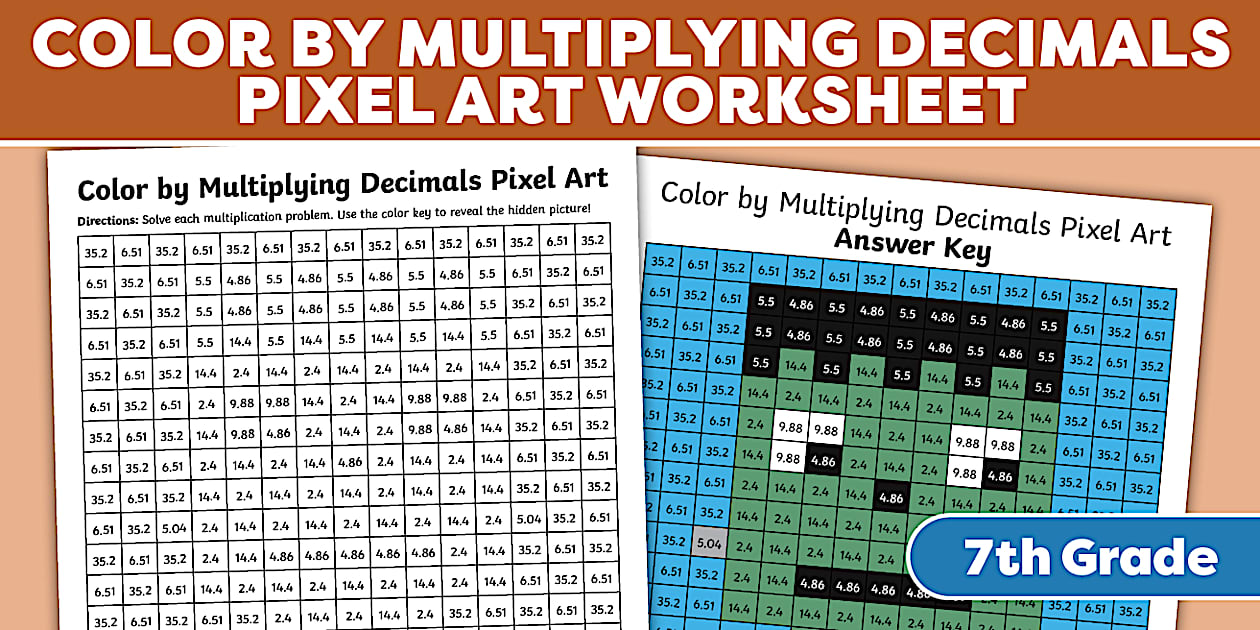 Color by Multiplying Decimals Pixel Art Worksheet - Twinkl