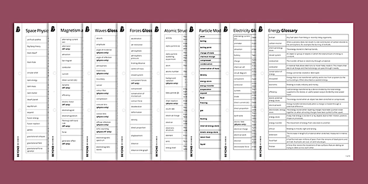 GCSE Physics Vocabulary Glossaries Bundle | Beyond - Twinkl
