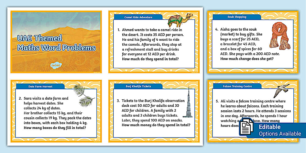 UAE Themed Maths Word Problems (teacher made) - Twinkl