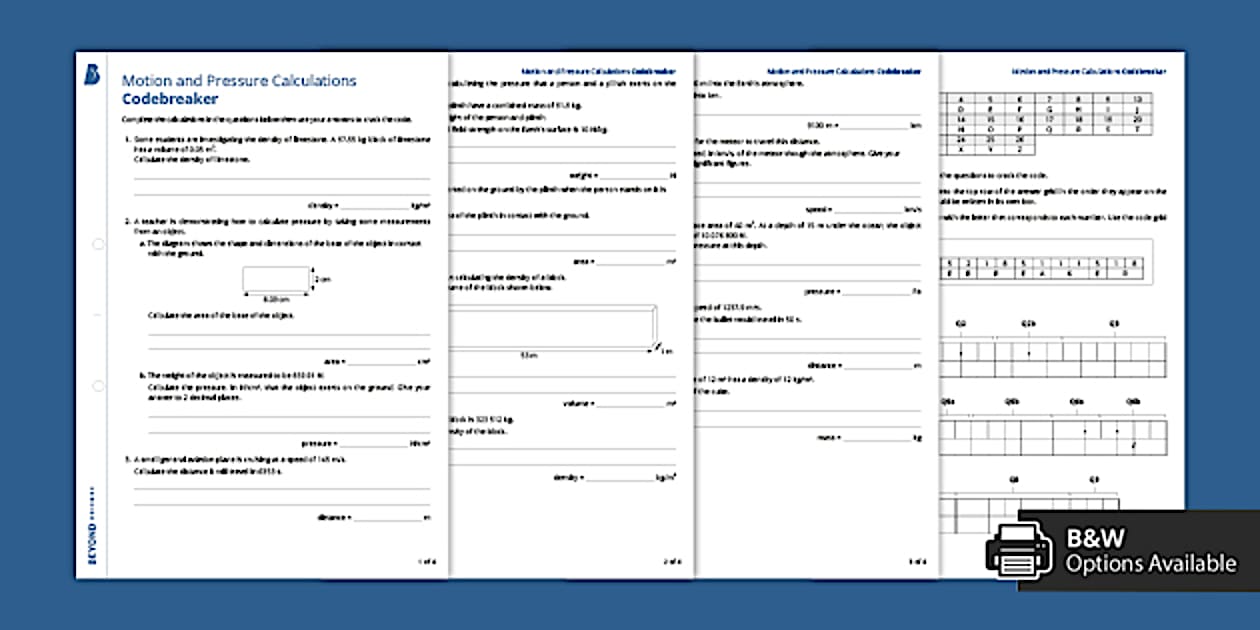 KS3 Motion and Pressure Codebreaker (teacher made) - Twinkl