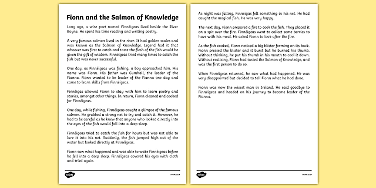 Fionn and the Salmon Of Knowledge Printable Story Sheet