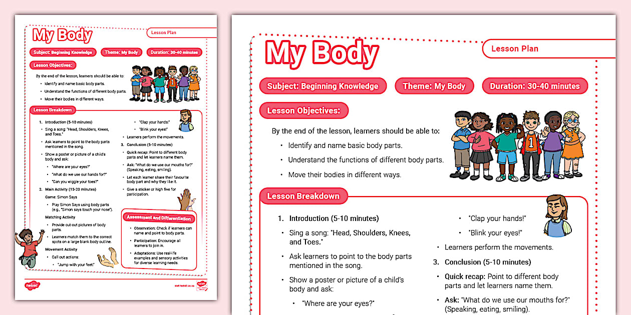 Lesson Plan For Grade R My Body - Twinkl ZA