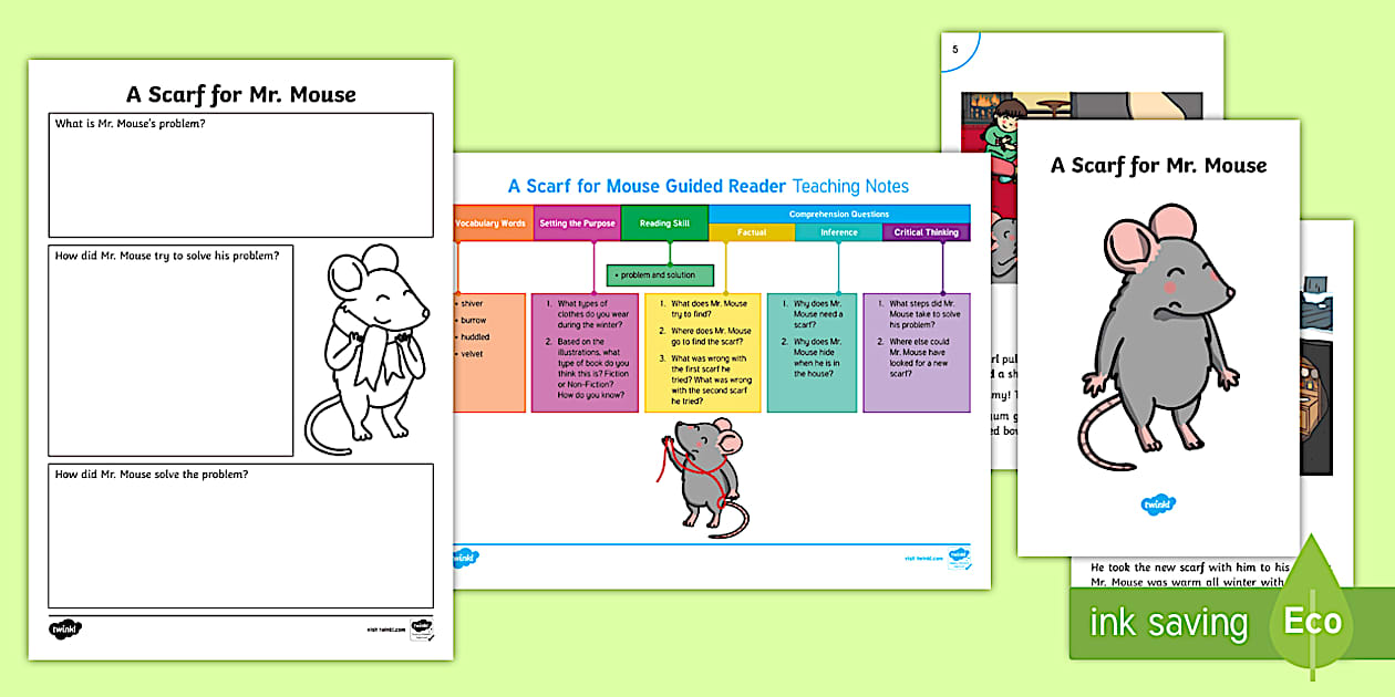 Black and White A Scarf for Mr. Mouse Guided Reader Teaching Resource Pack