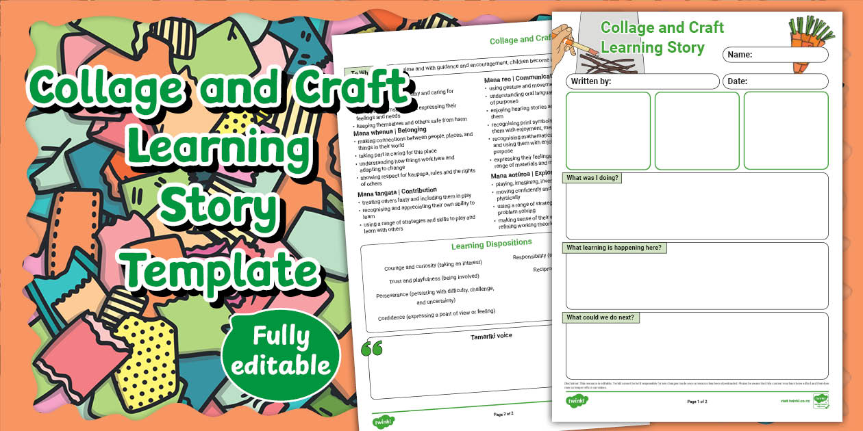 Collage and Craft Learning Story Template (Editable)