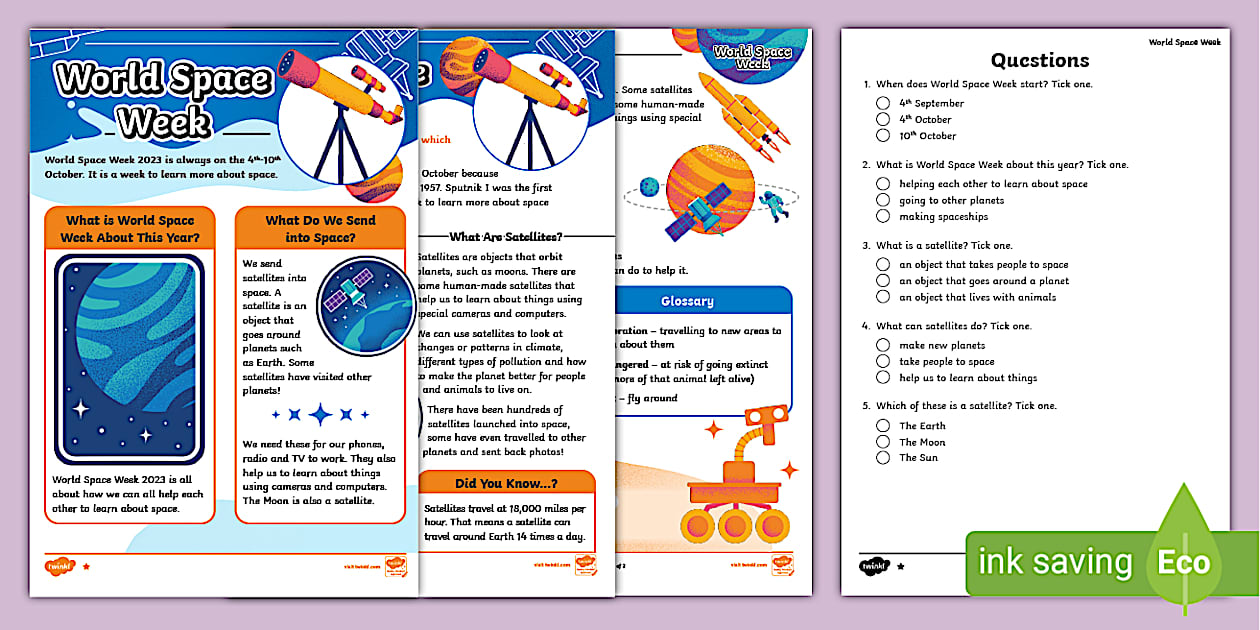 World Space Week Reading Comprehension Activity - Twinkl