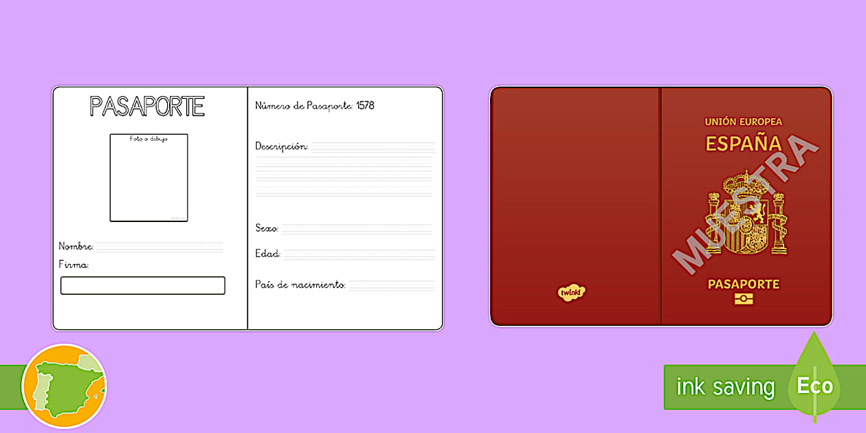 Plantilla: Pasaporte español para completar - Twinkl