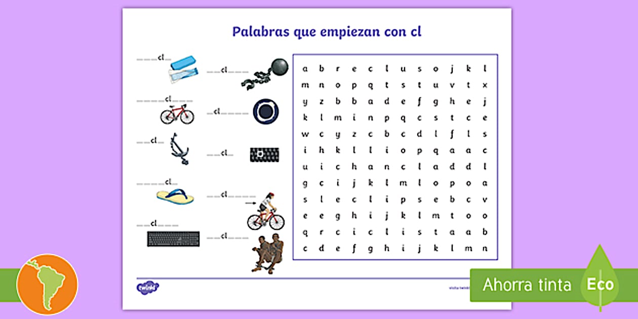Sopa de letras: Palabras que contienen CR- Guía de trabajo