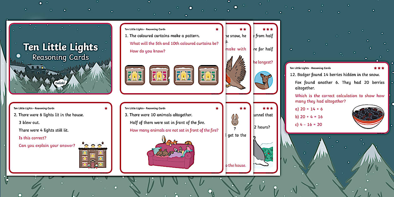 Ten Little Lights Year 1 Reasoning Differentiated Challenge Cards