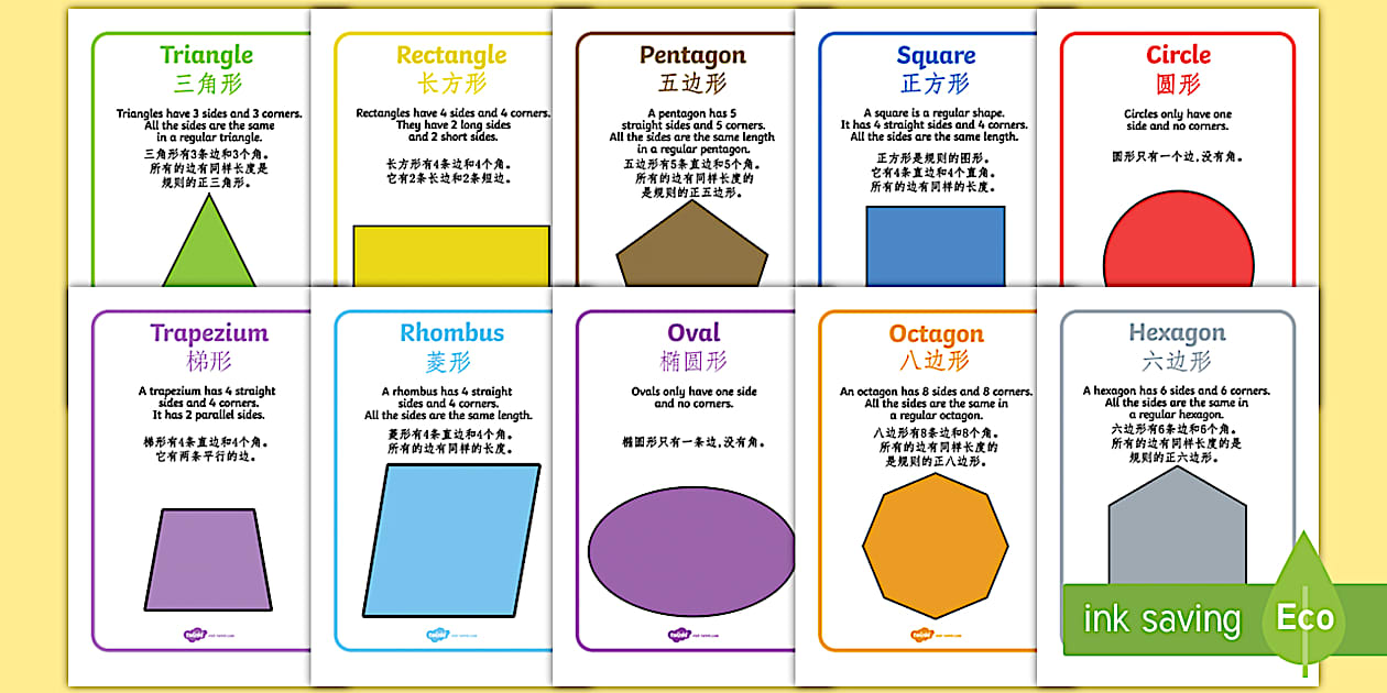 2D Shape Information Poster English/Mandarin Chinese - 2D Shape Information