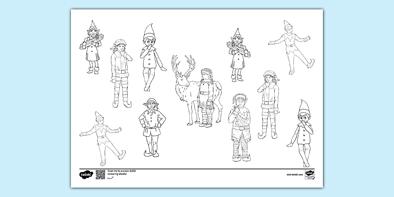 KS2 Elf Doodle Colouring Page (teacher made) - Twinkl