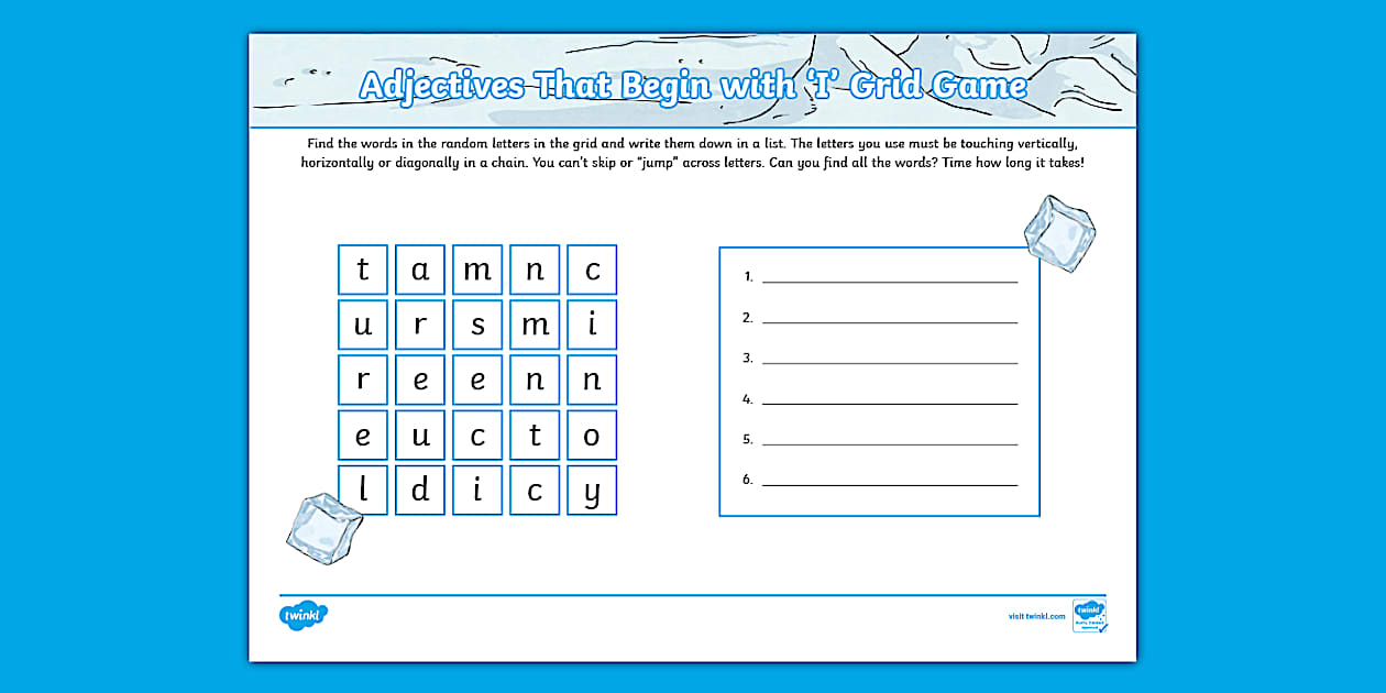 Adjectives That Begin with 'I' to Describe a Person Word Grid Game