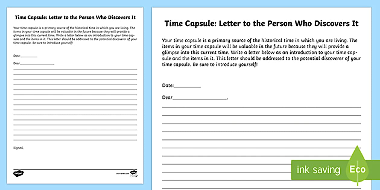 Time Capsule: Letter for the Person Who Discovers It for 3rd-5th Grade