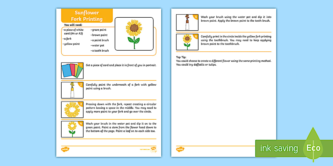 KS1 Sunflower Art KS1 Fork Painting Summer Activity - Twinkl