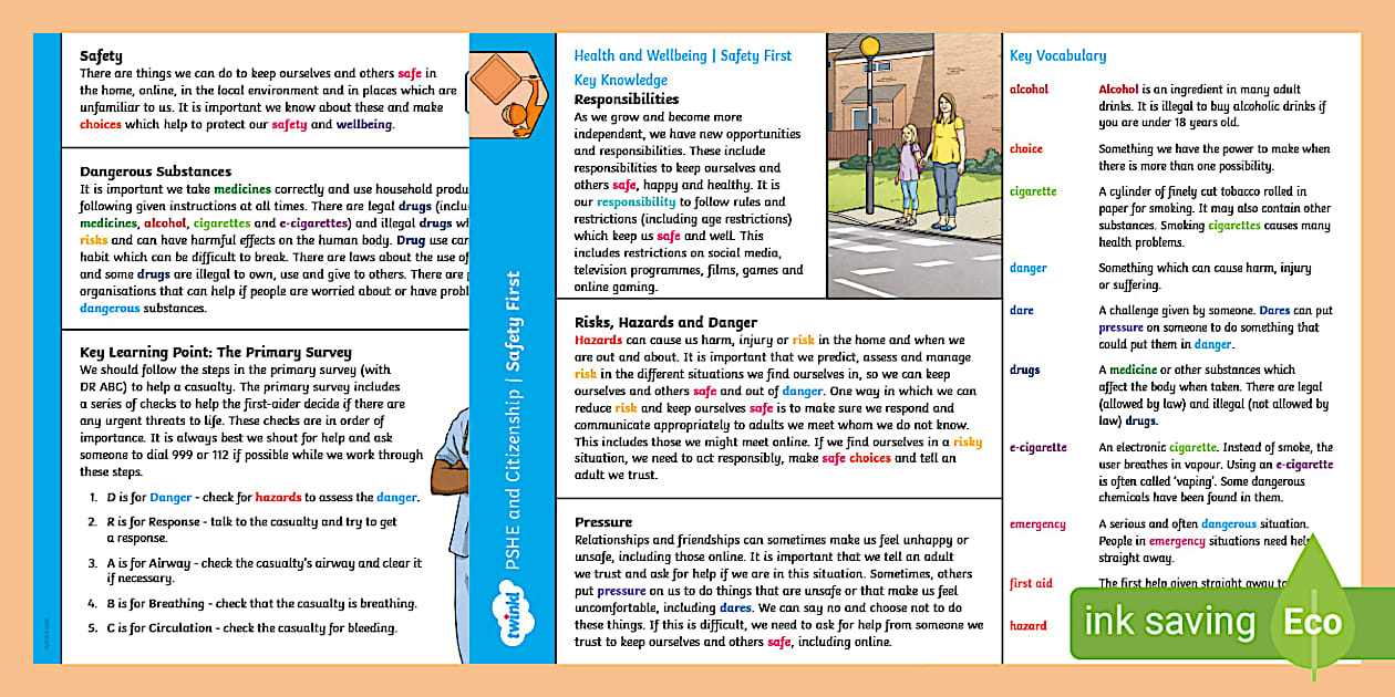 PSHE: LKS2 Safety First - Knowledge Organiser (teacher made)