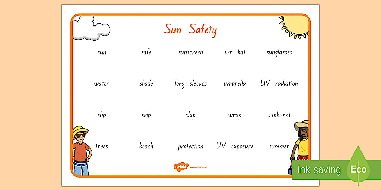 Editable Sun Safety Word Mat (teacher made) - Twinkl