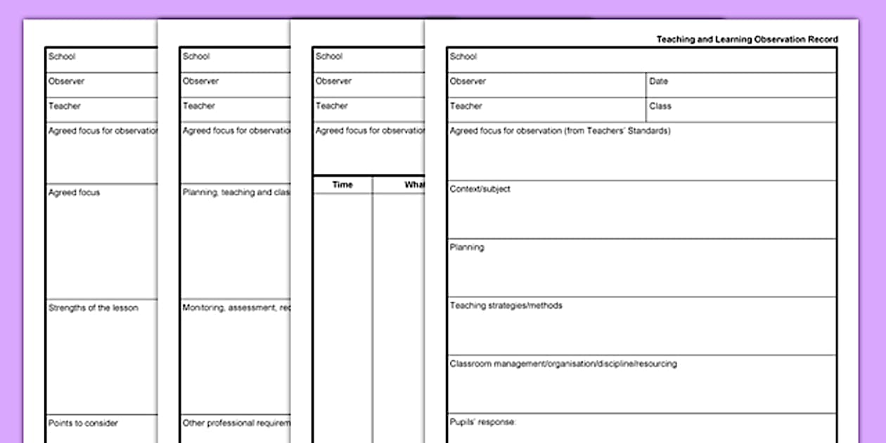 Teaching and Learning Observation Lessons For Teachers Pack