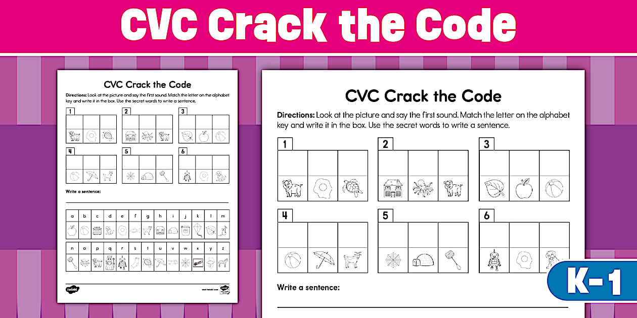 CVC Crack the Code Worksheet K-1st Grade