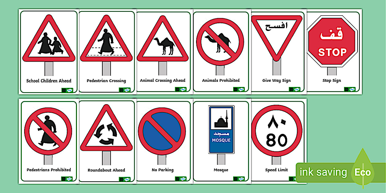 Traffic Signs In Qatar Display Posters - Twinkl