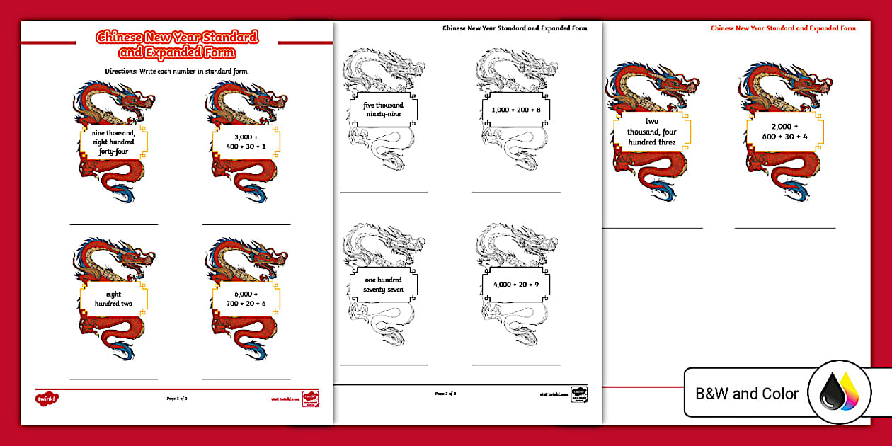 Third Grade Chinese New Year Math Standard and Expanded Form