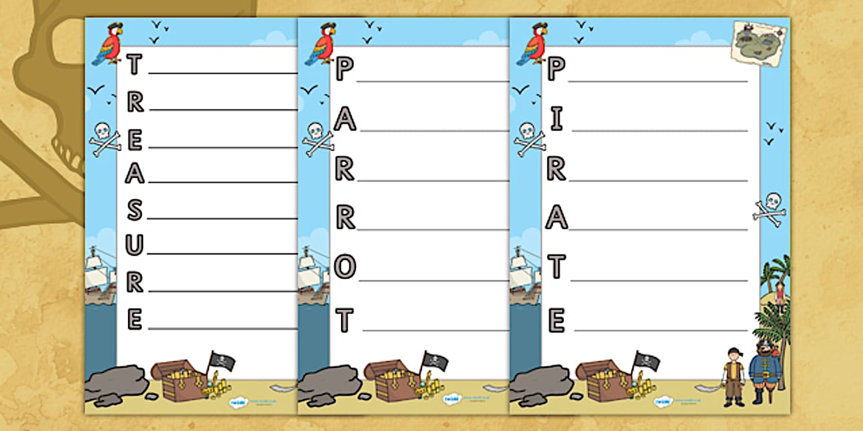 Black and White Pirates Acrostic Poem Template - Twinkl
