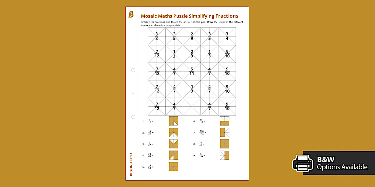 👉 Mosaic Maths Puzzle Simplifying Fractions - Twinkl