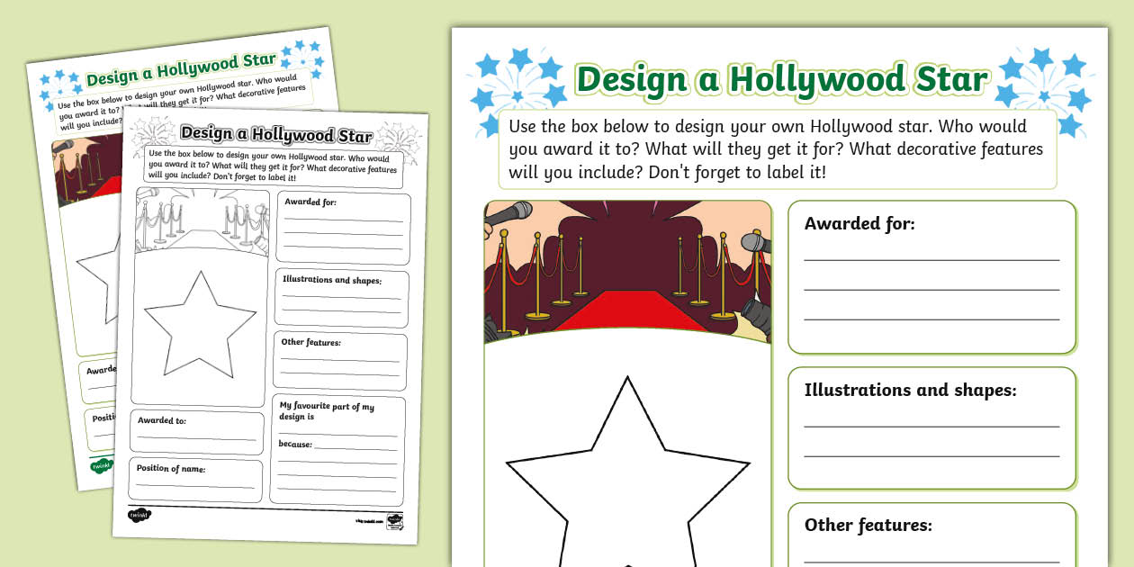 Design Your Own Hollywood Star Worksheet (teacher made)