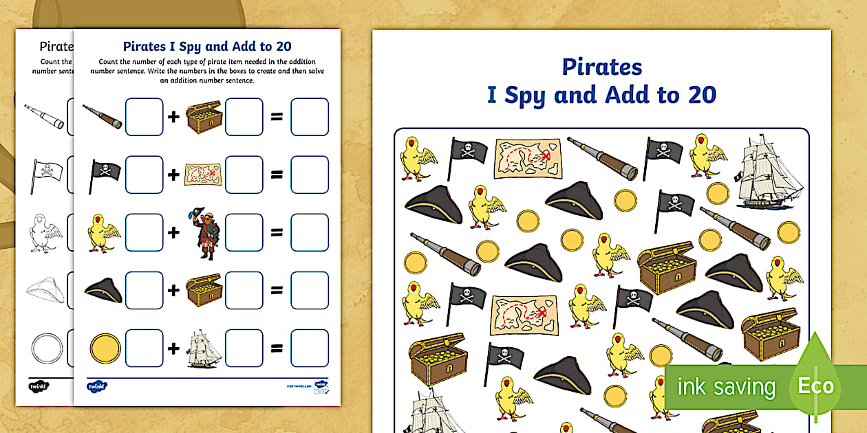 Editable Pirates I Spy and Add to 20 Activity (teacher made)