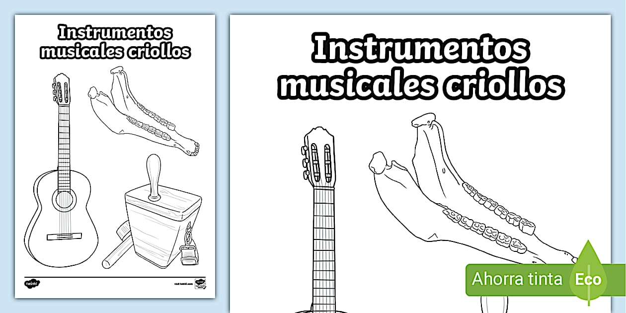 Instrumentos musicales criollos para colorear | Twinkl Perú