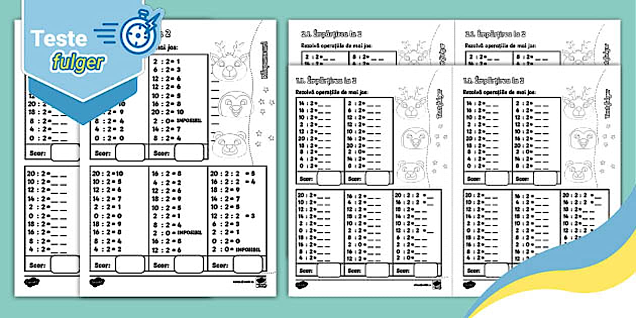 Împărțirea la 2 – Test fulger (teacher made) - Twinkl