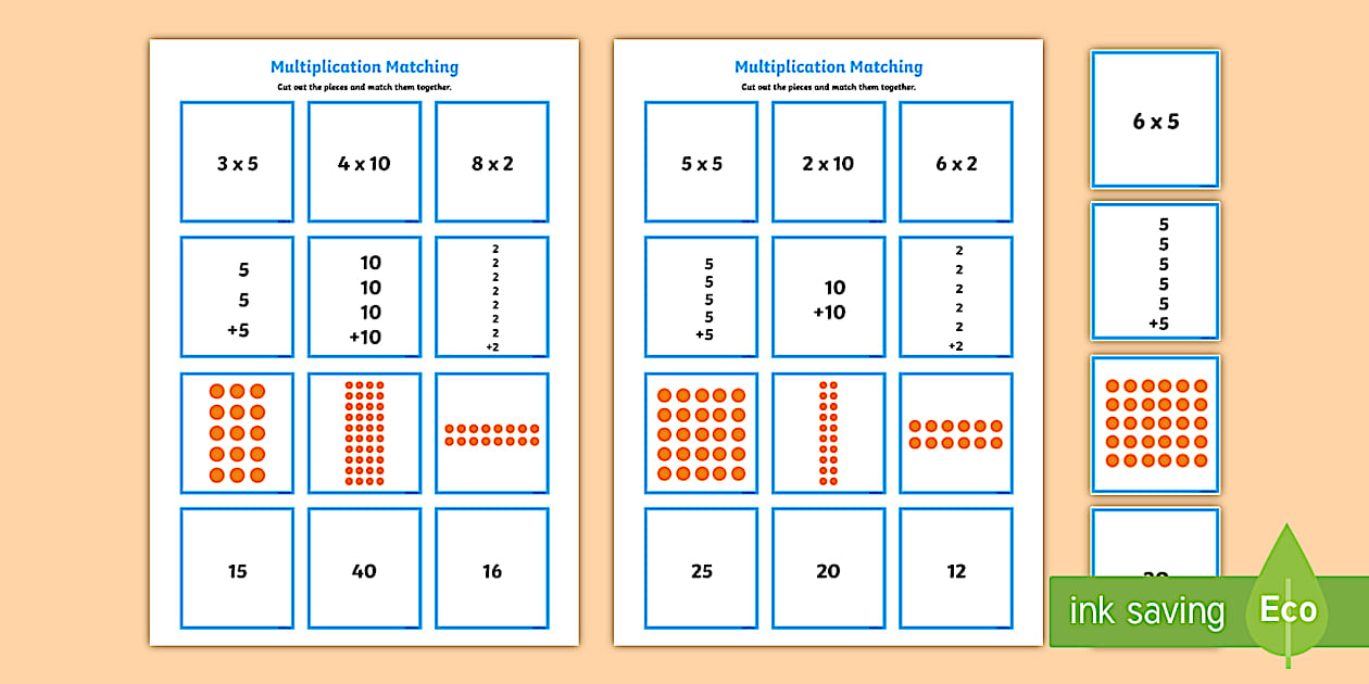 Black and White 2, 5 and 10 Times Table Multiplication Matching Puzzle