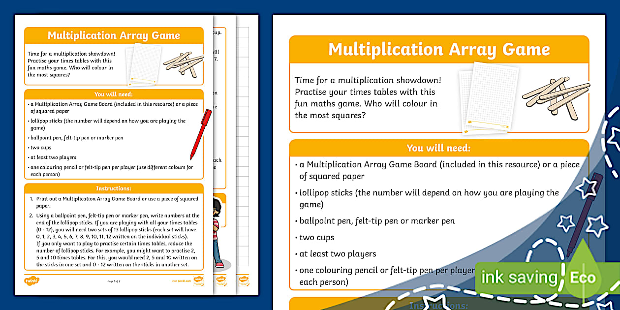 Multiplication Array Game (Ages 5 - 11) (teacher made)