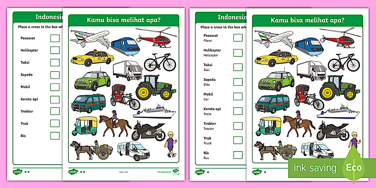 Transport I Spy Worksheet Indonesian