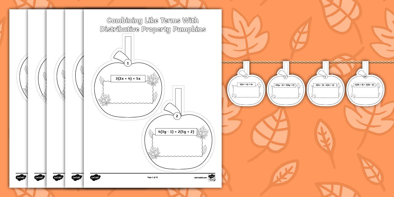 Eighth Grade Combining Like Terms With Distributive Property Pumpkin ...