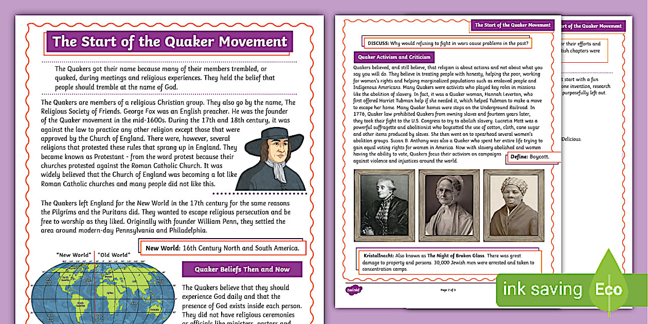 History of the Quakers Fact File - Grades 4-6