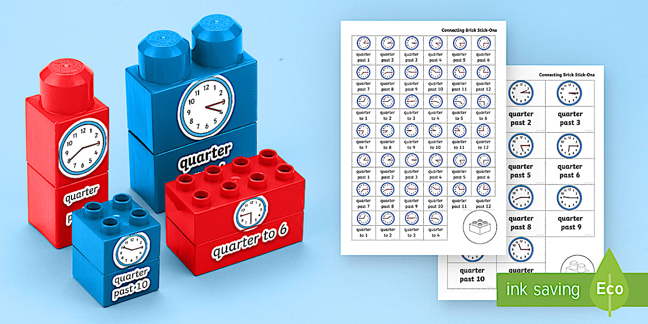 Editable Quarter Past and Quarter To Times Matching Connecting Bricks Game