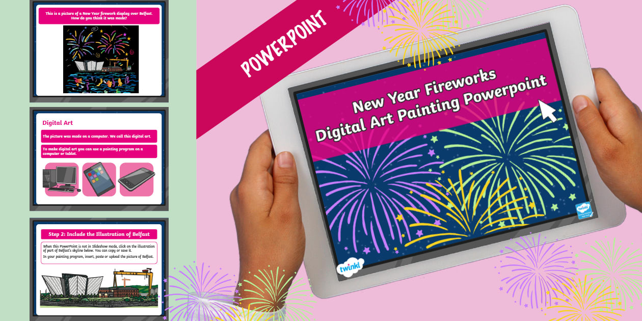 New Year Fireworks Digital Art Painting Powerpoint