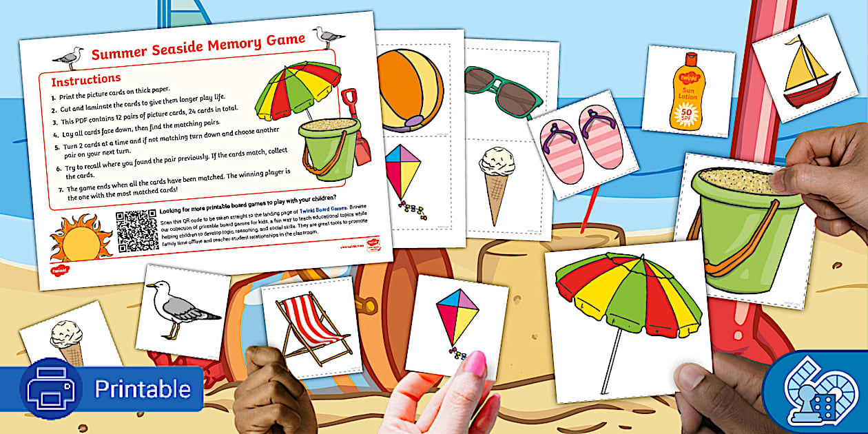 Seaside Beach Memory Game for Printable Summer Activities