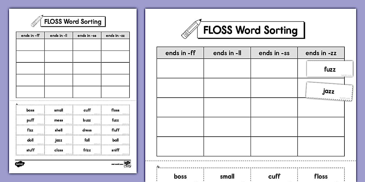 FLOSS Word Sorting Worksheet for K-2nd Grade (teacher made)