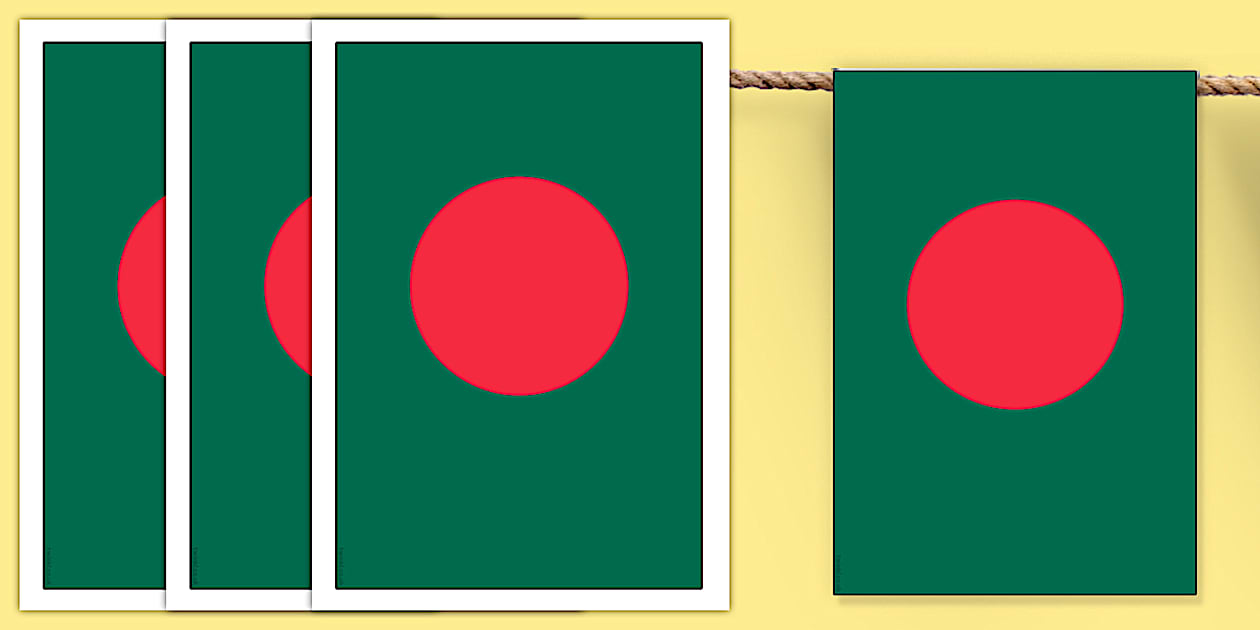 Black and White Bangladesh Flag Display Bunting - Twinkl
