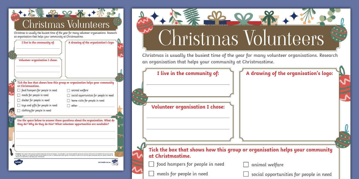 Christmas Volunteers Research Worksheet